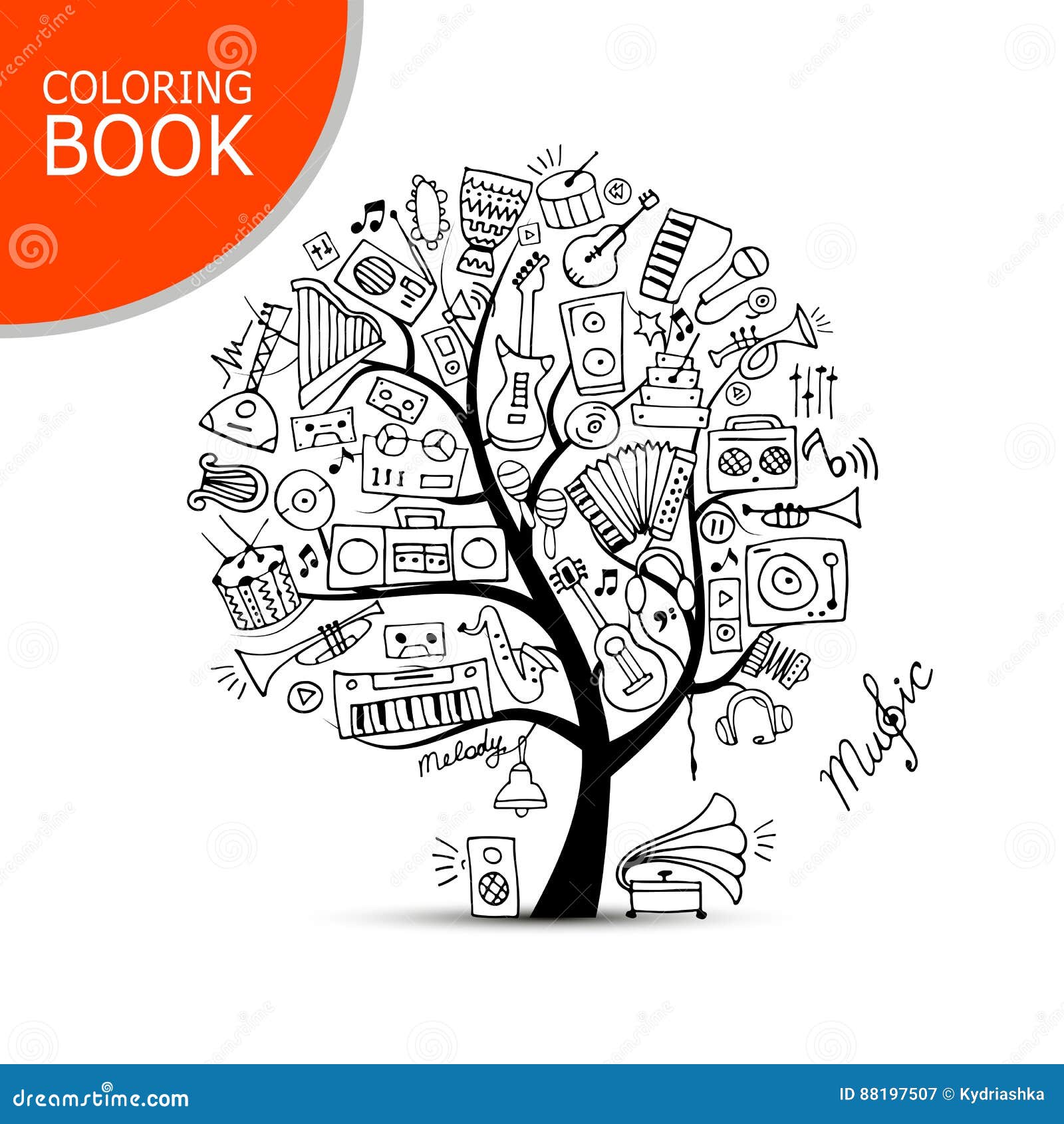 Music Instruments Tree, Sketch for Your Design Stock Vector ...