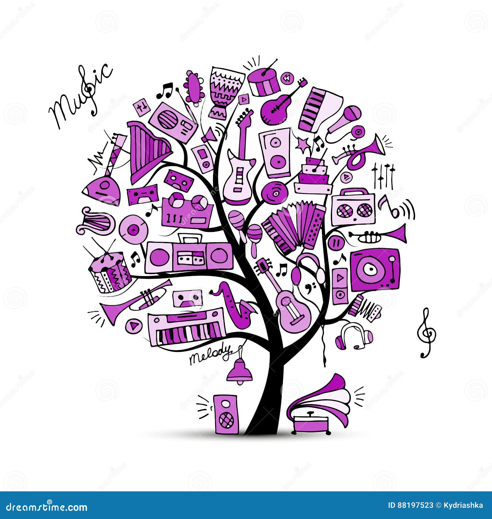 Music Instruments Tree, Sketch for Your Design Stock Vector ...