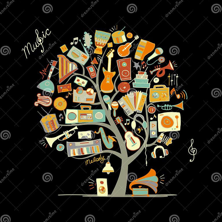 Music Instruments Tree, Sketch for Your Design Stock Vector ...