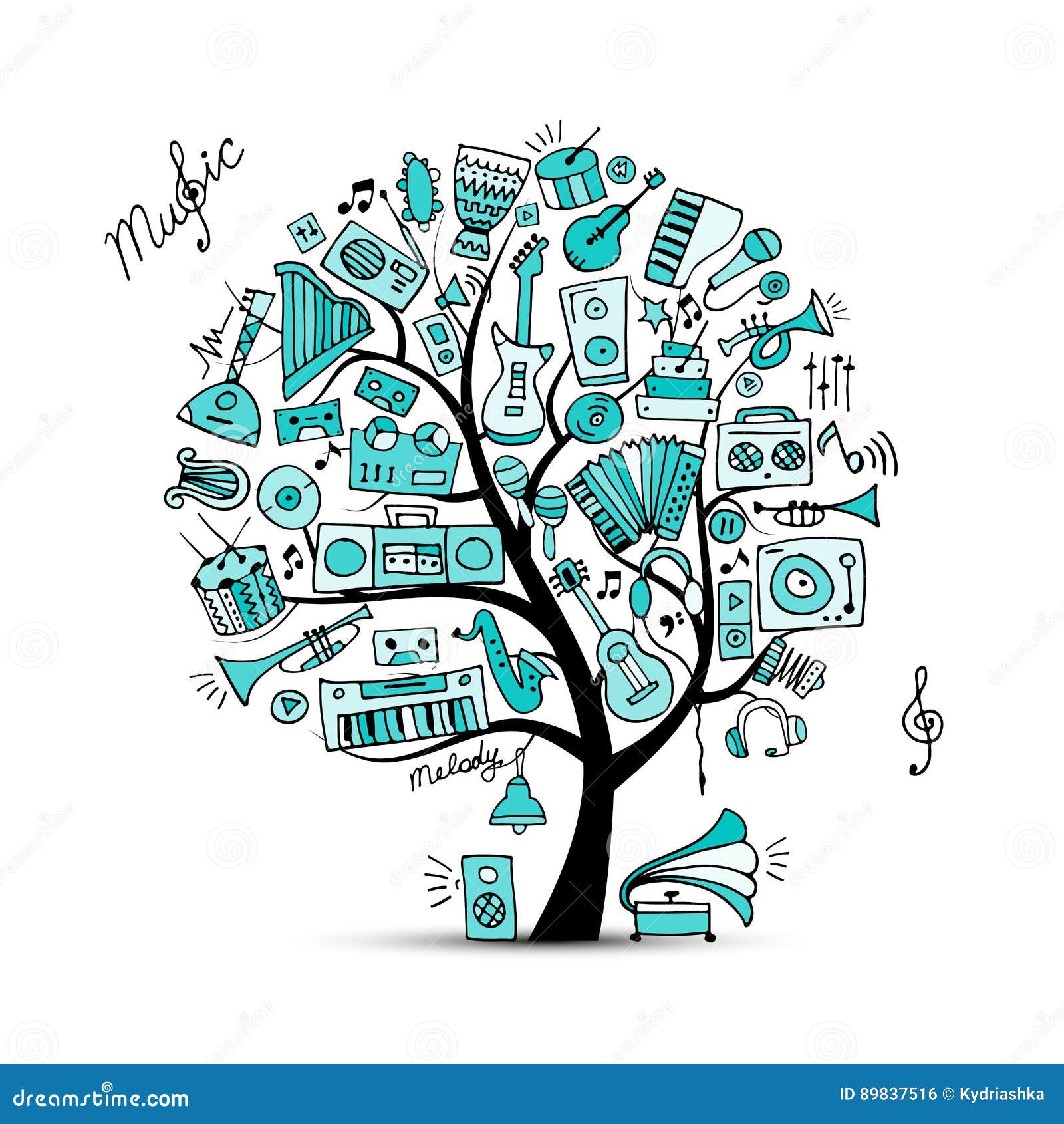 Music Instruments Tree, Sketch for Your Design Stock Vector ...