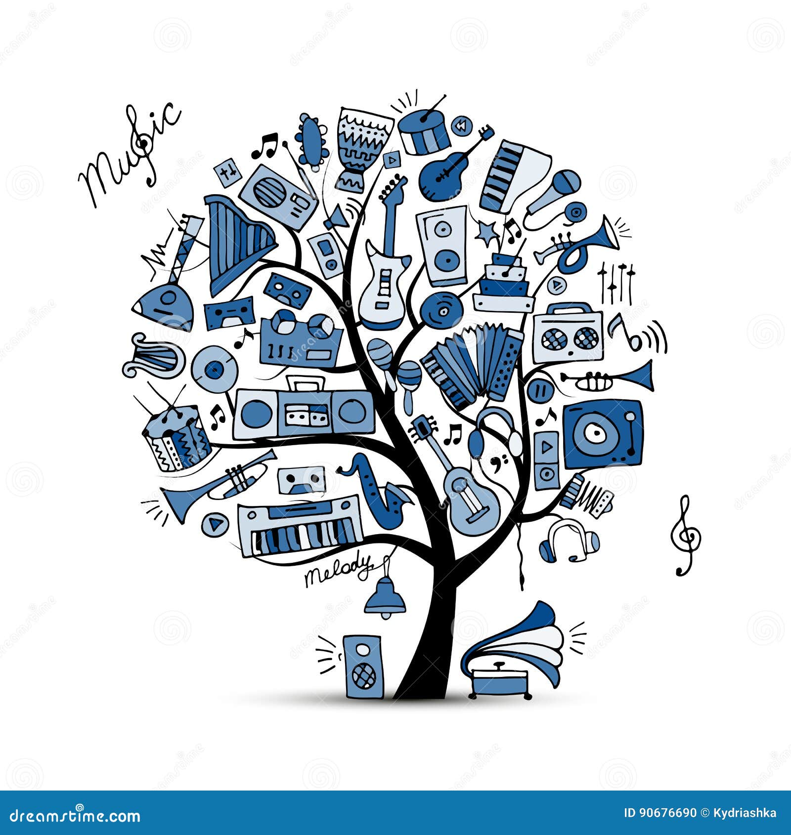 Music Instruments Tree, Sketch for Your Design Stock Vector ...