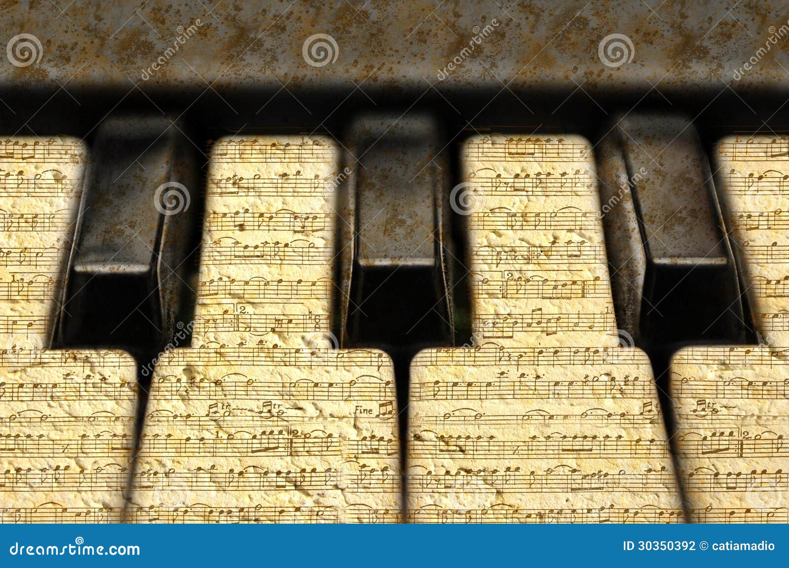 Music Keyboard with Grunge Notes Stock Photo - Image of background ...