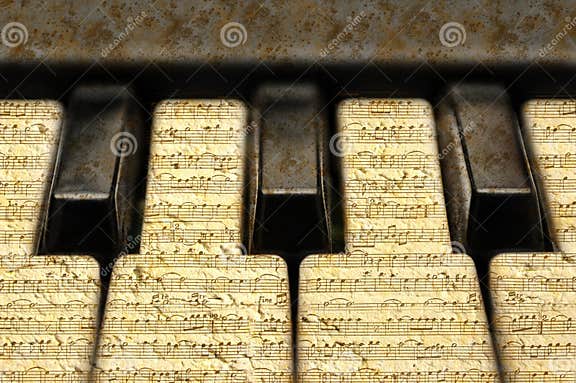 Music Keyboard with Grunge Notes Stock Photo - Image of background ...