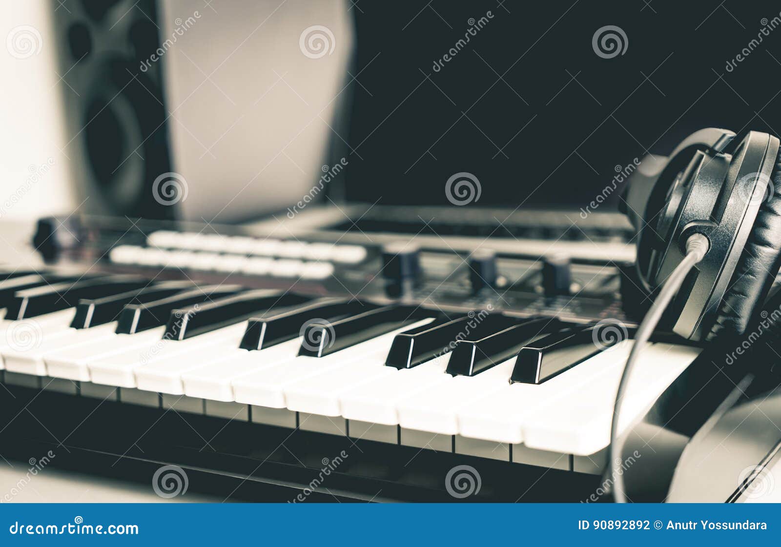 Music Keyboard with Headphone and DAW Computer Studio Stock Photo ...