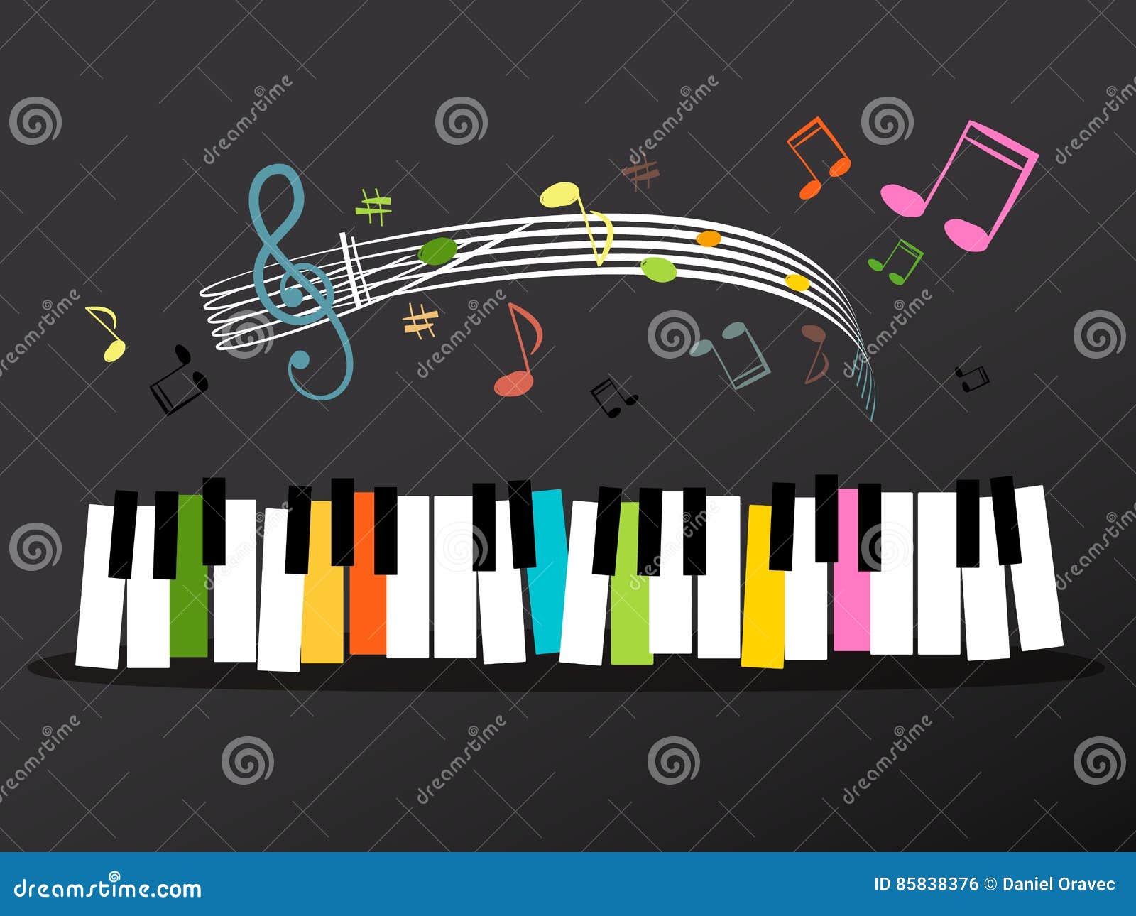 Music Keyboard with Keys and Notes Stock Vector - Illustration of ...