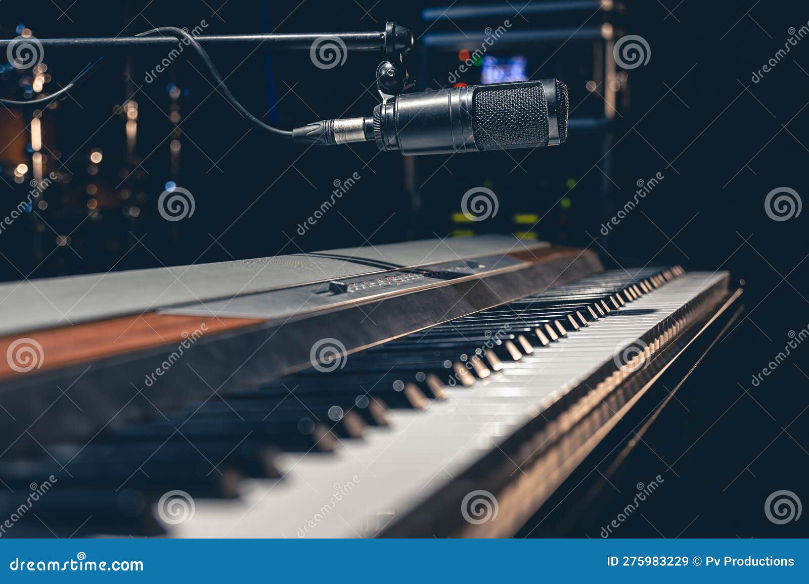 Music Keys and a Microphone on a Dark Background. Stock Image - Image ...