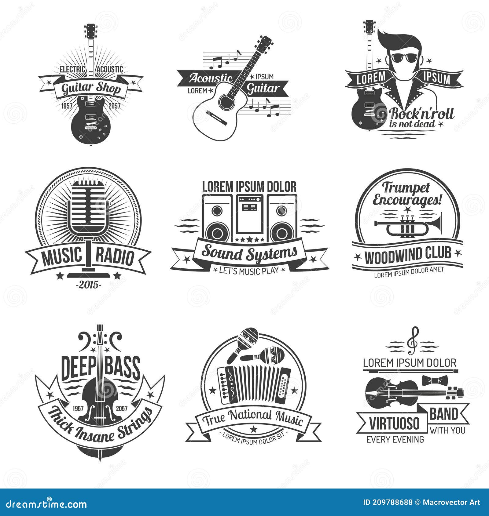 Music Label Set stock vector. Illustration of insignia - 209788688
