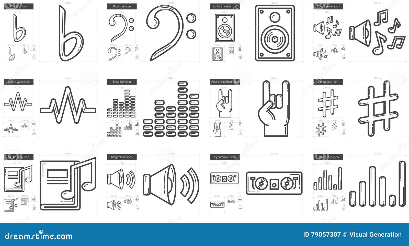 Music line icon set. stock vector. Illustration of sharp - 79057307