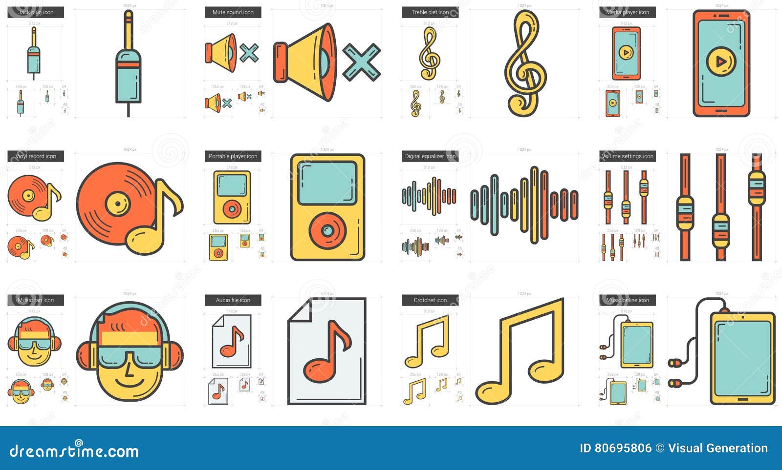 Music line icon set. stock vector. Illustration of draw - 80695806
