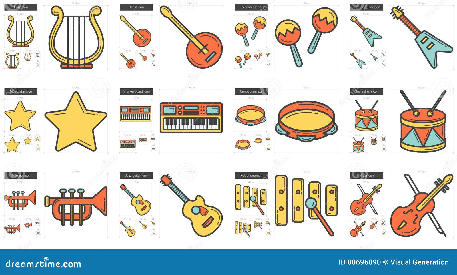 Music line icon set. stock vector. Illustration of instrument - 80696090