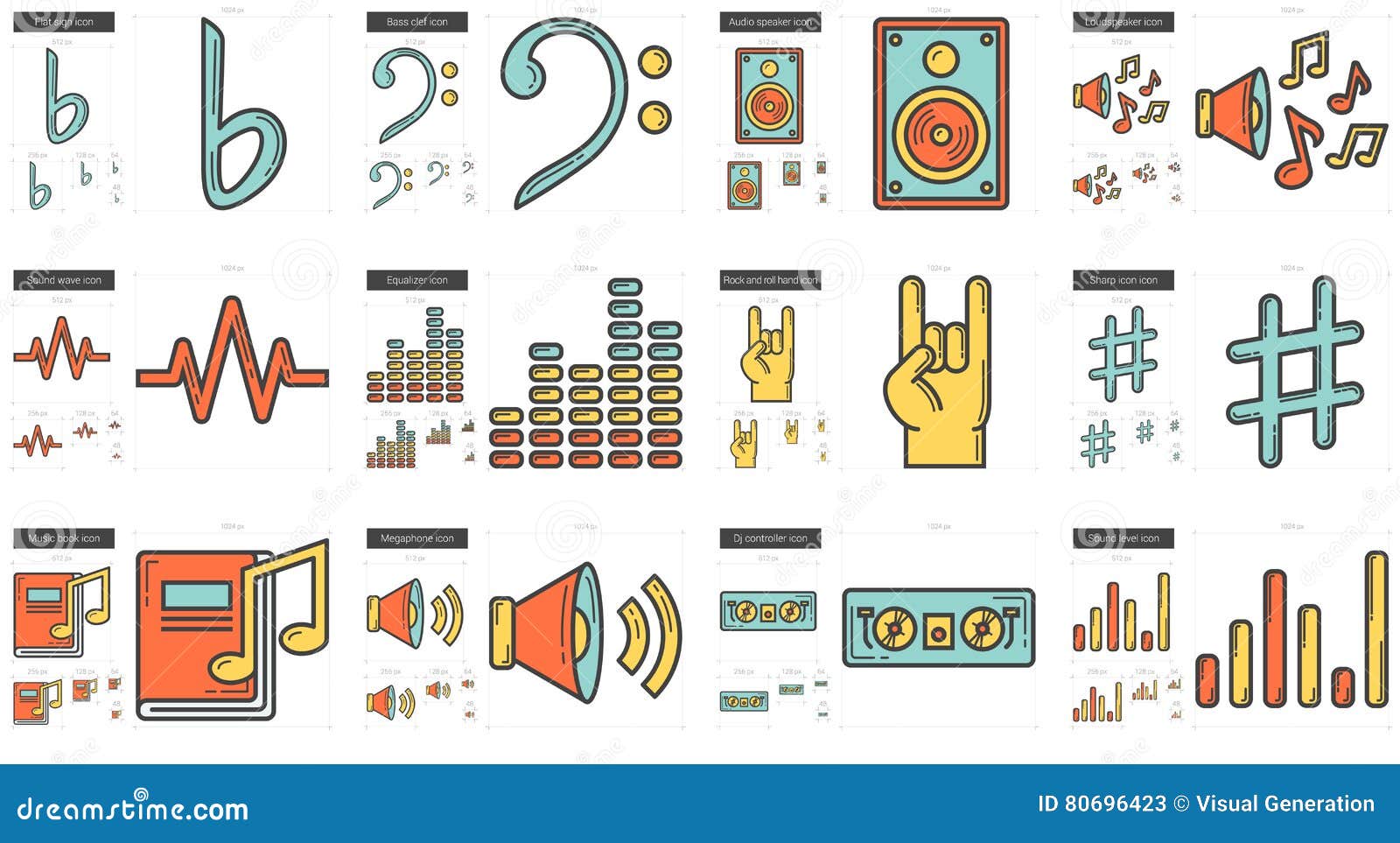 Music line icon set. stock vector. Illustration of concept - 80696423