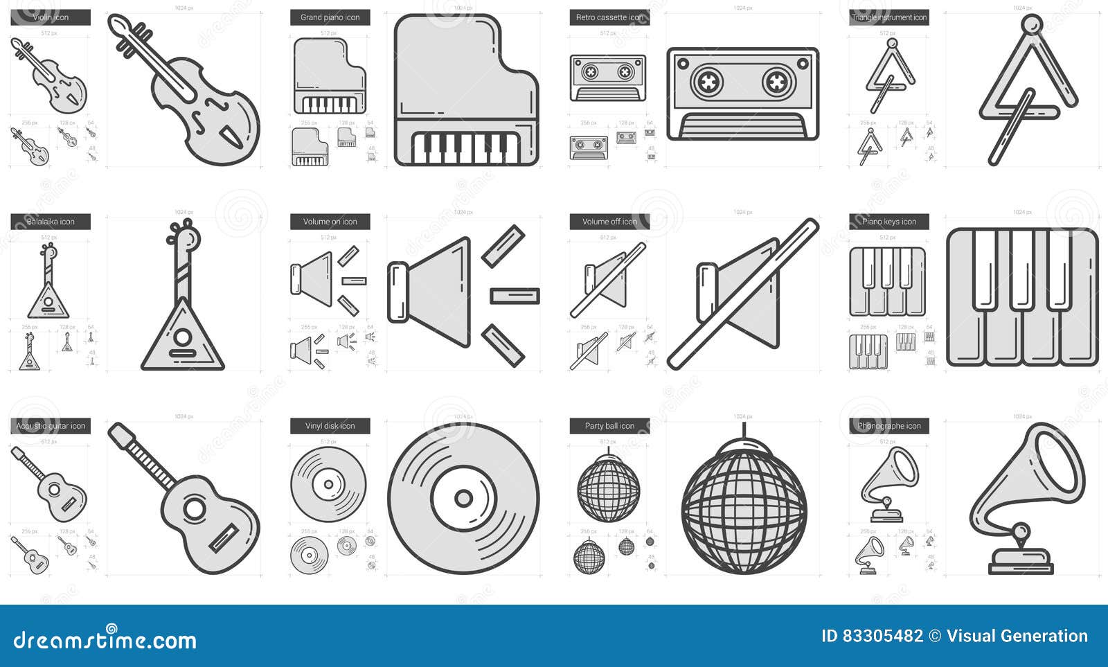Music line icon set. stock vector. Illustration of acoustic - 83305482