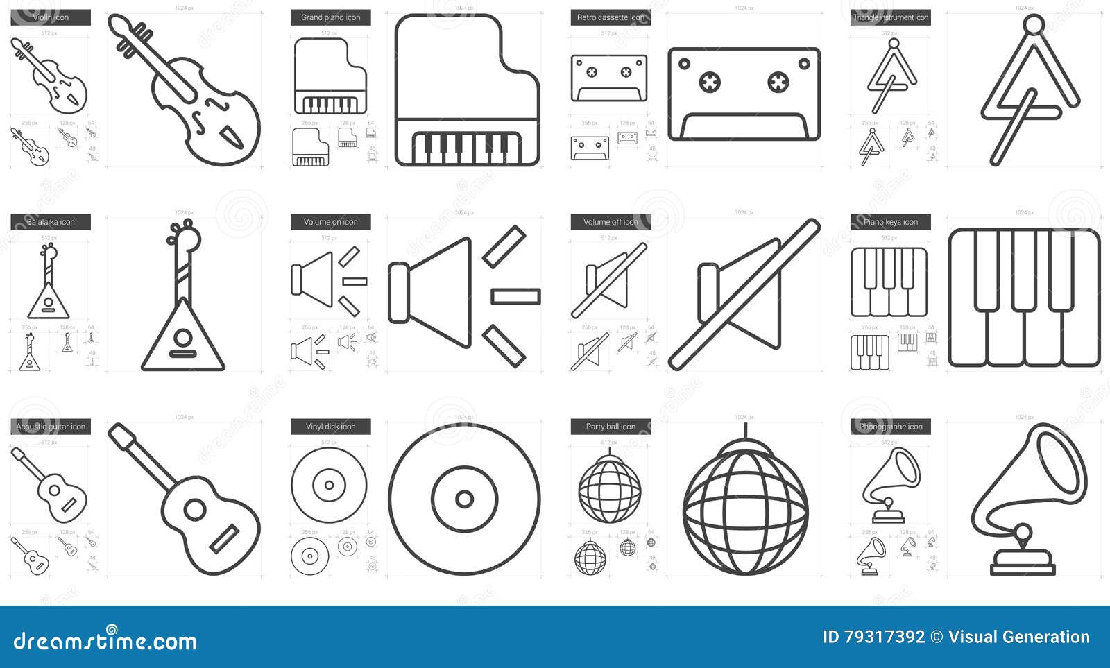 Music line icon set. stock vector. Illustration of graphic - 79317392