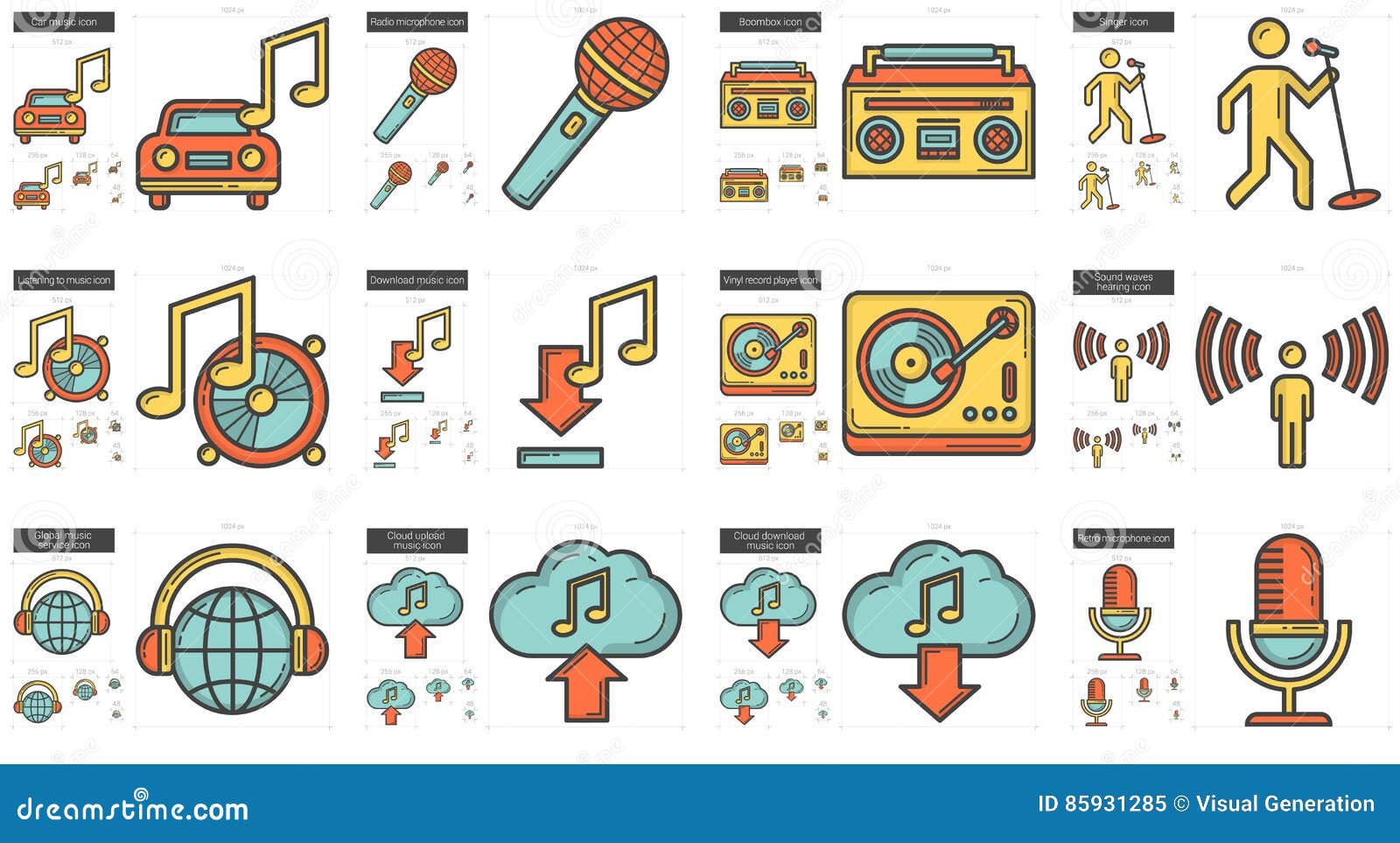 Music line icon set. stock vector. Illustration of music - 85931285
