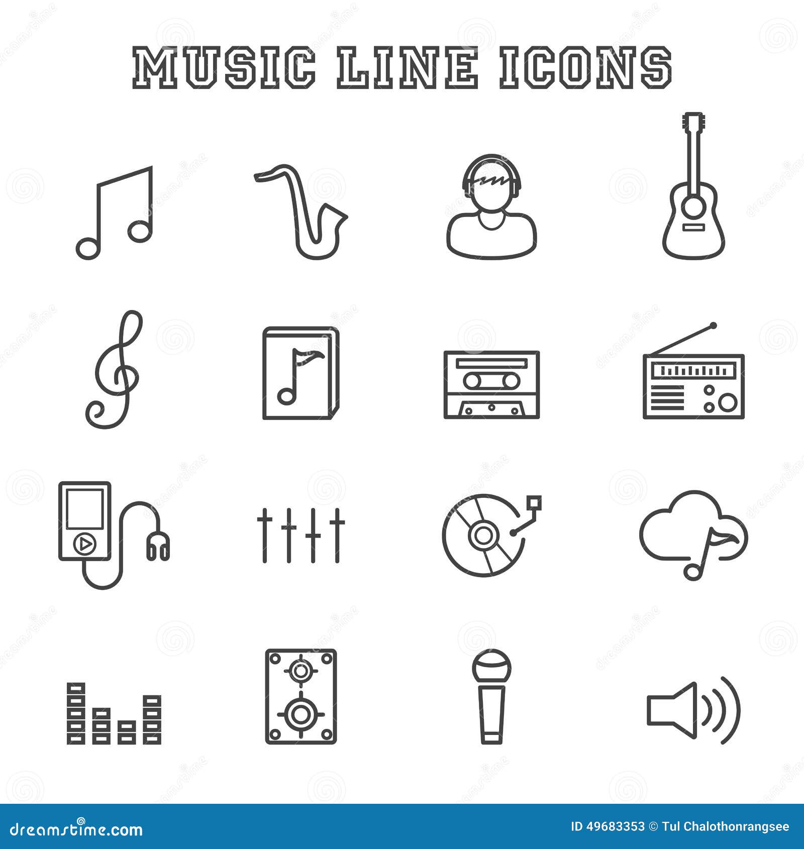 Music line icons stock vector. Illustration of book, mixer - 49683353