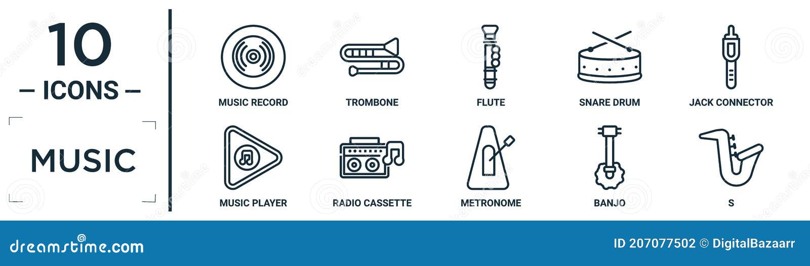 Music Linear Icon Set. Includes Thin Line Music Record, Flute, Jack ... Music Linear Icon Set. Includes Thin Line Music Record, Flute, Jack ...