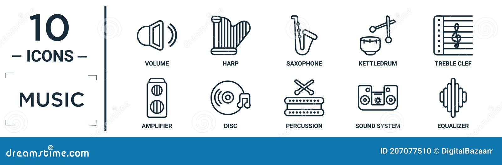 Music Linear Icon Set. Includes Thin Line Volume, Saxophone, Treble ... Music Linear Icon Set. Includes Thin Line Volume, Saxophone, Treble ...