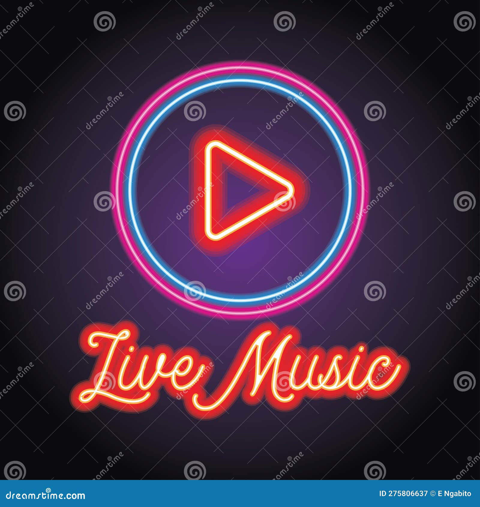 Music and Live Music Logo with Neon Light Effect. Vector Illustration ...
