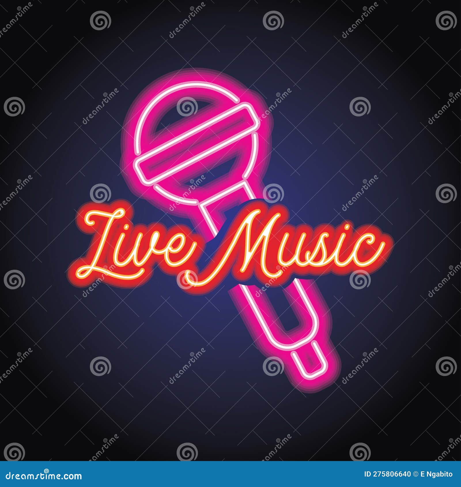 Music and Live Music Logo with Neon Light Effect. Vector Illustration ...