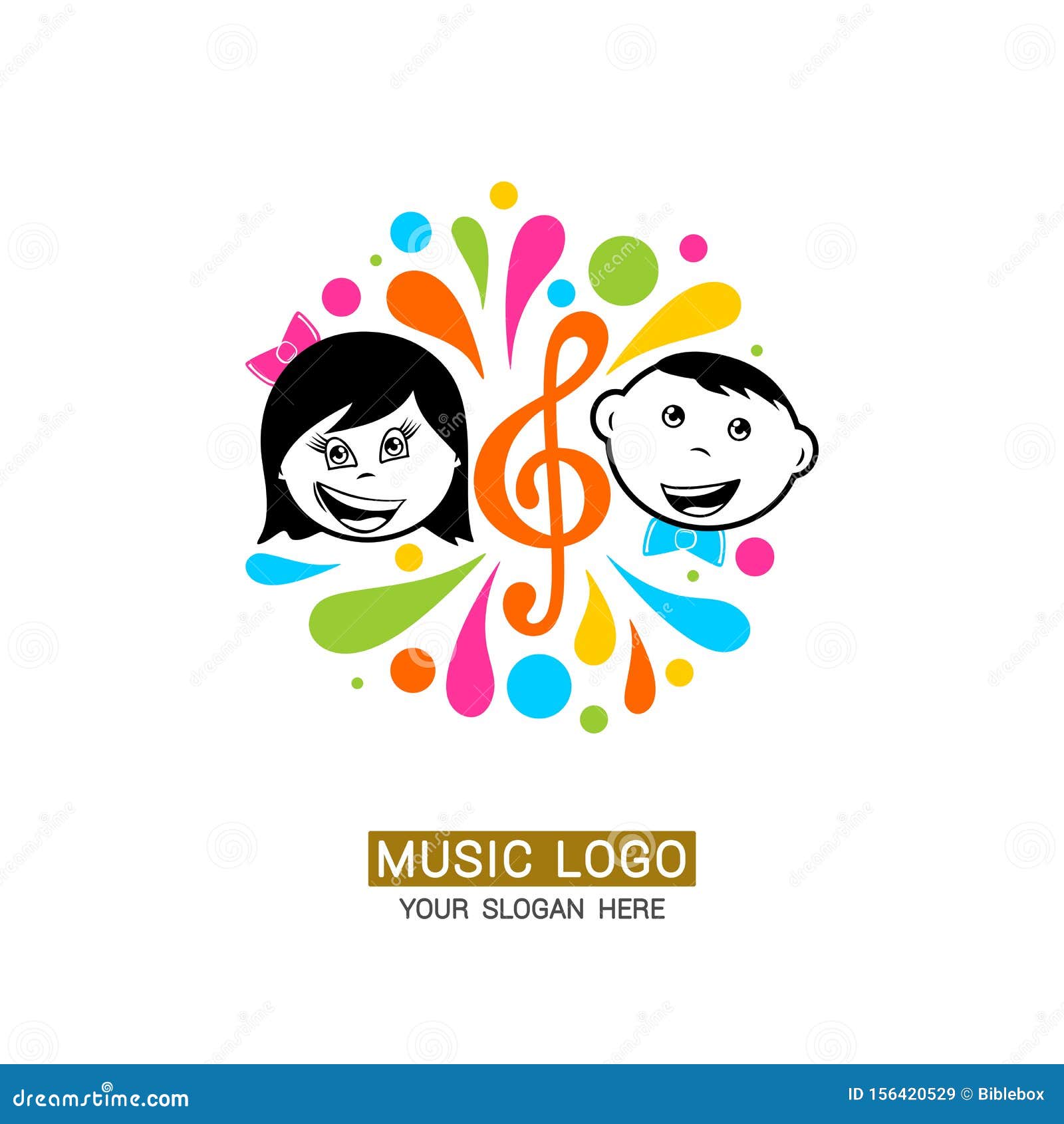 Music Logo. Boy And Girl On The Background Of A Treble Clef With ...