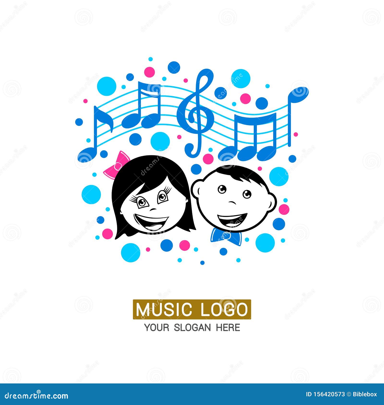 Music Logo. Boy and Girl on the Background of a Treble Clef with ...