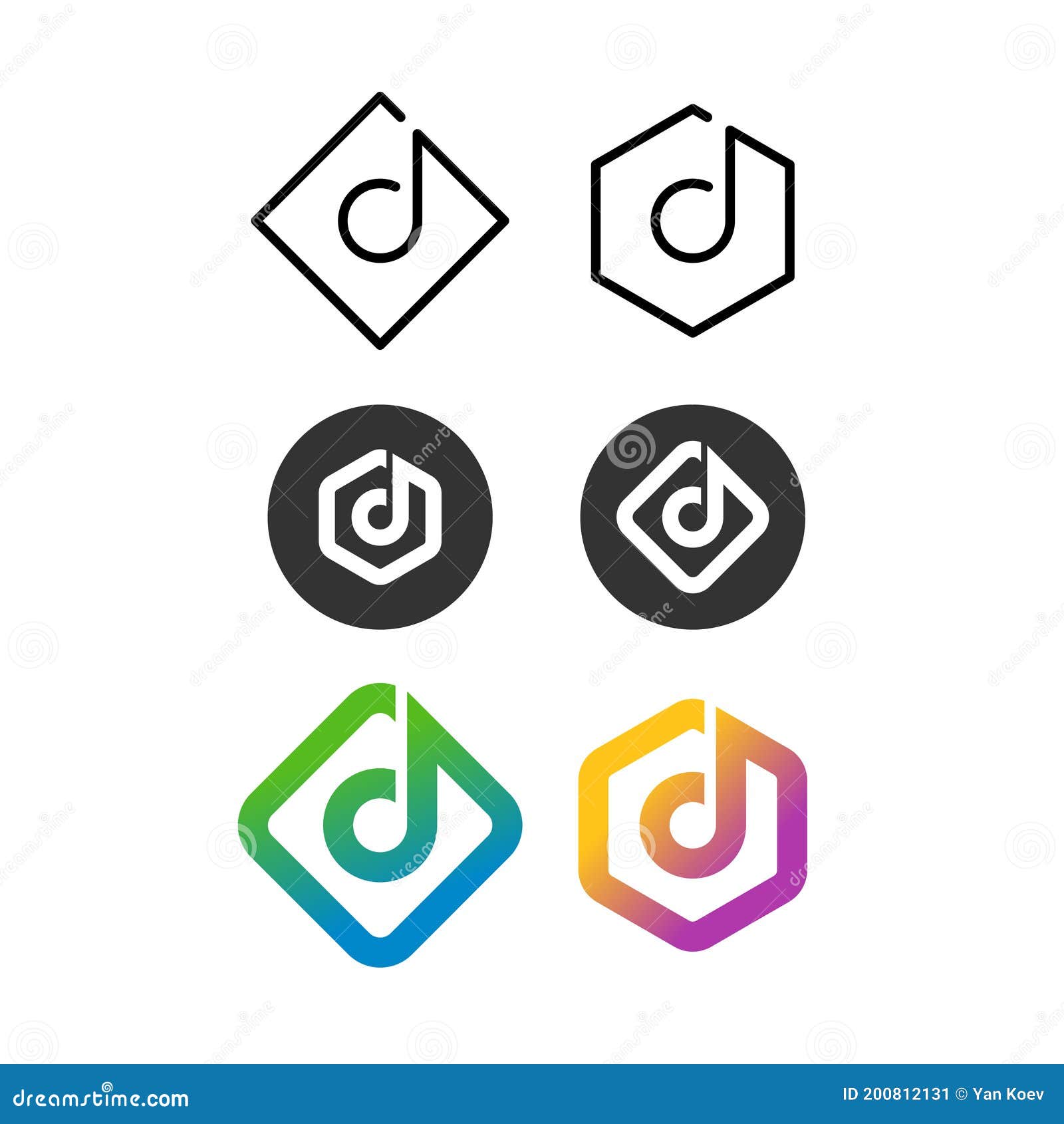 Music Logos with Note on a Square, Round and Hex Badge. Stock Vector ...