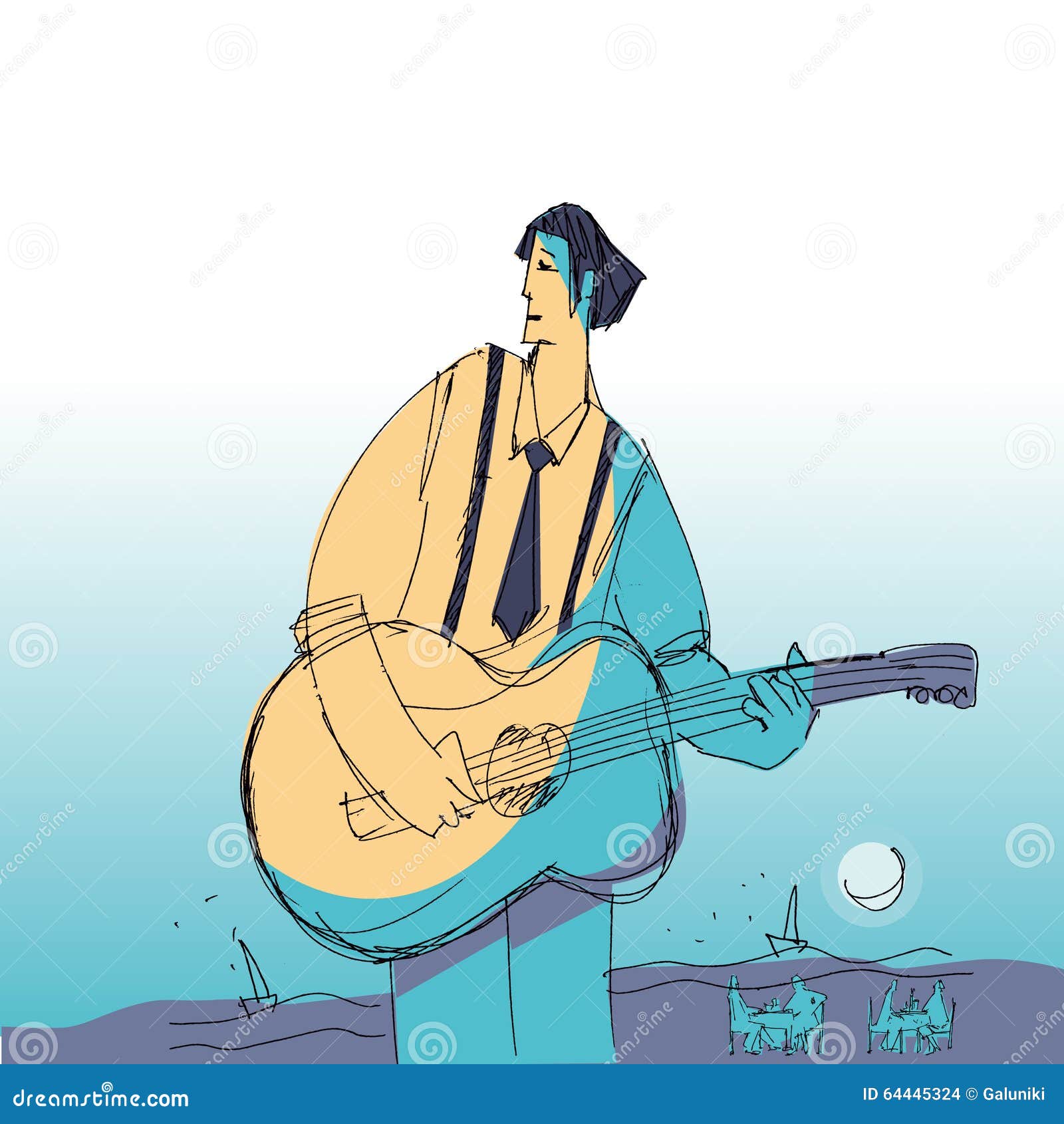 Music man with guitar stock vector. Illustration of vector - 64445324
