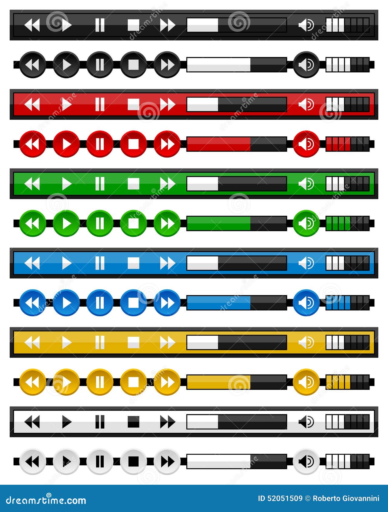 Music Media Player Horizontal Bar Set Stock Vector - Illustration of ...