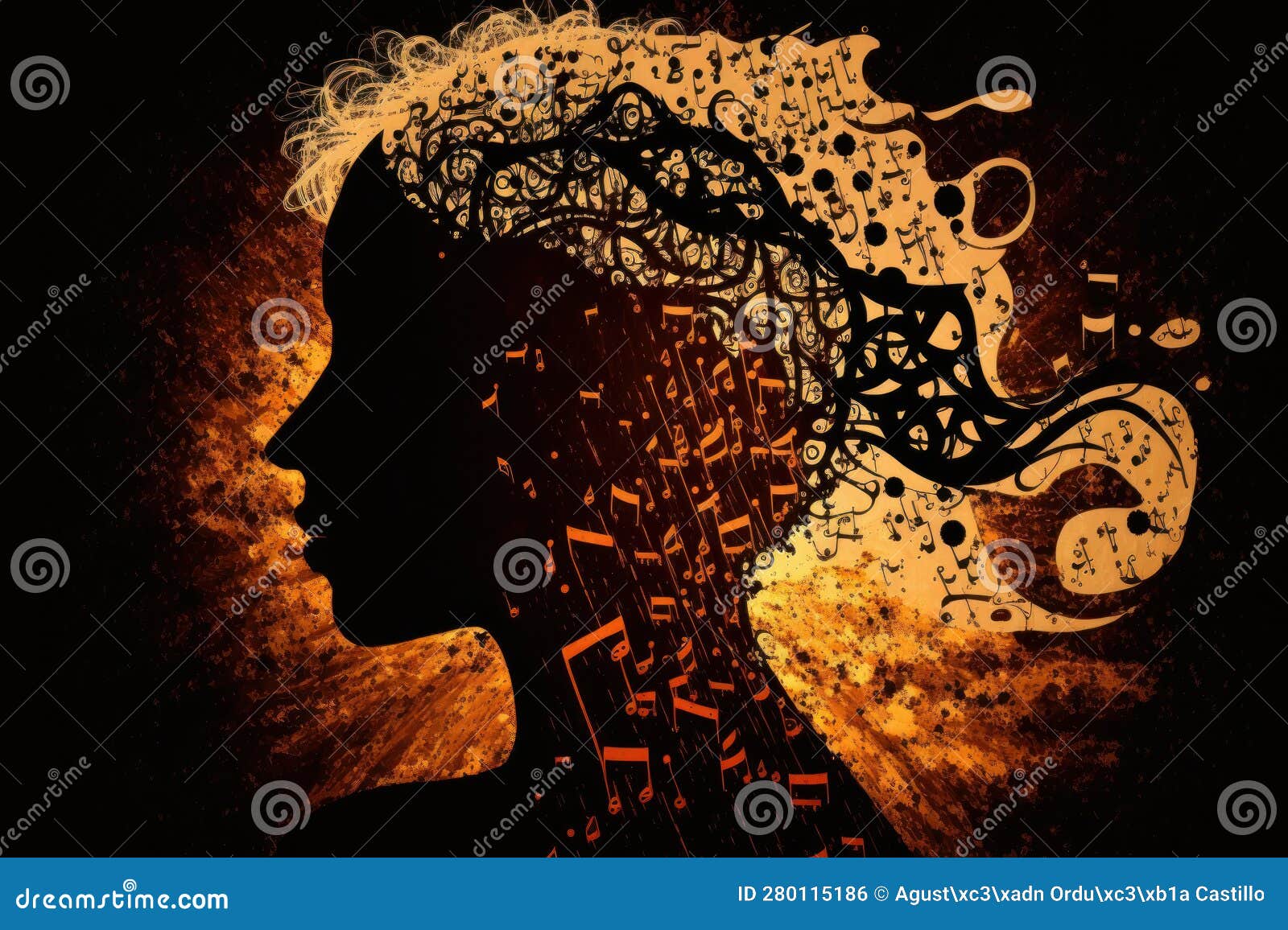 The Music in the Mind. Music Abstract Art. Generative AI. Stock ...