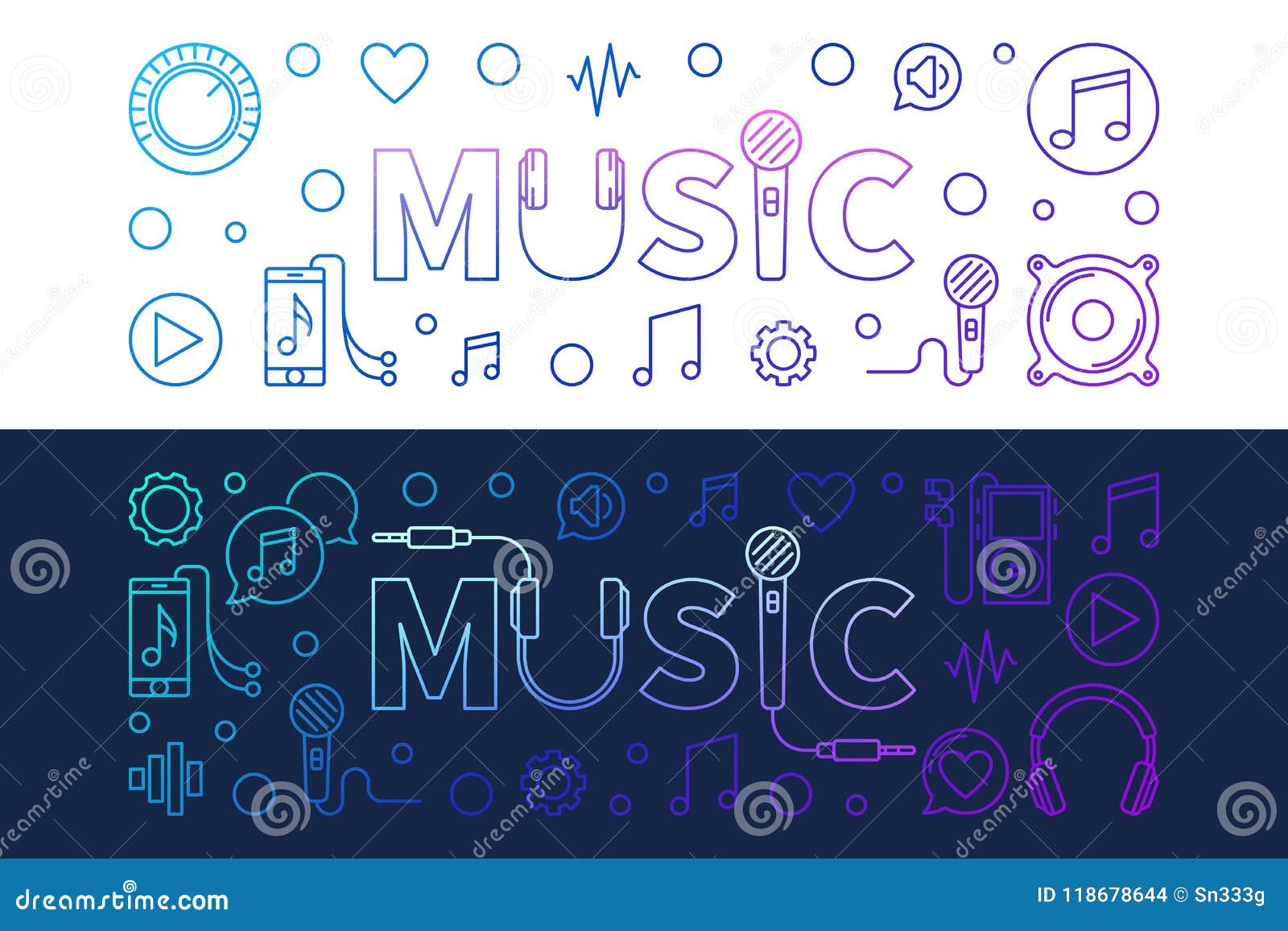 Music Modern Vector Colored Banners in Outline Style Stock Vector ...
