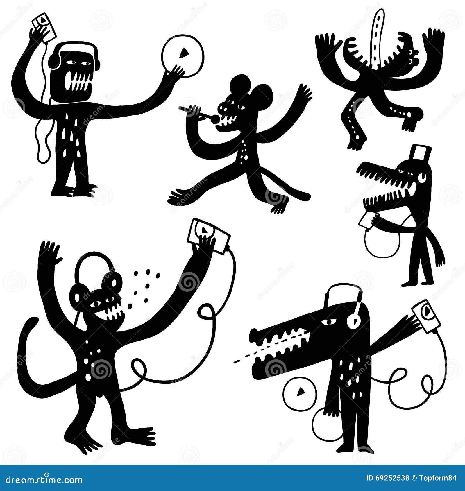 Music monsters doodles stock vector. Illustration of music - 69252538