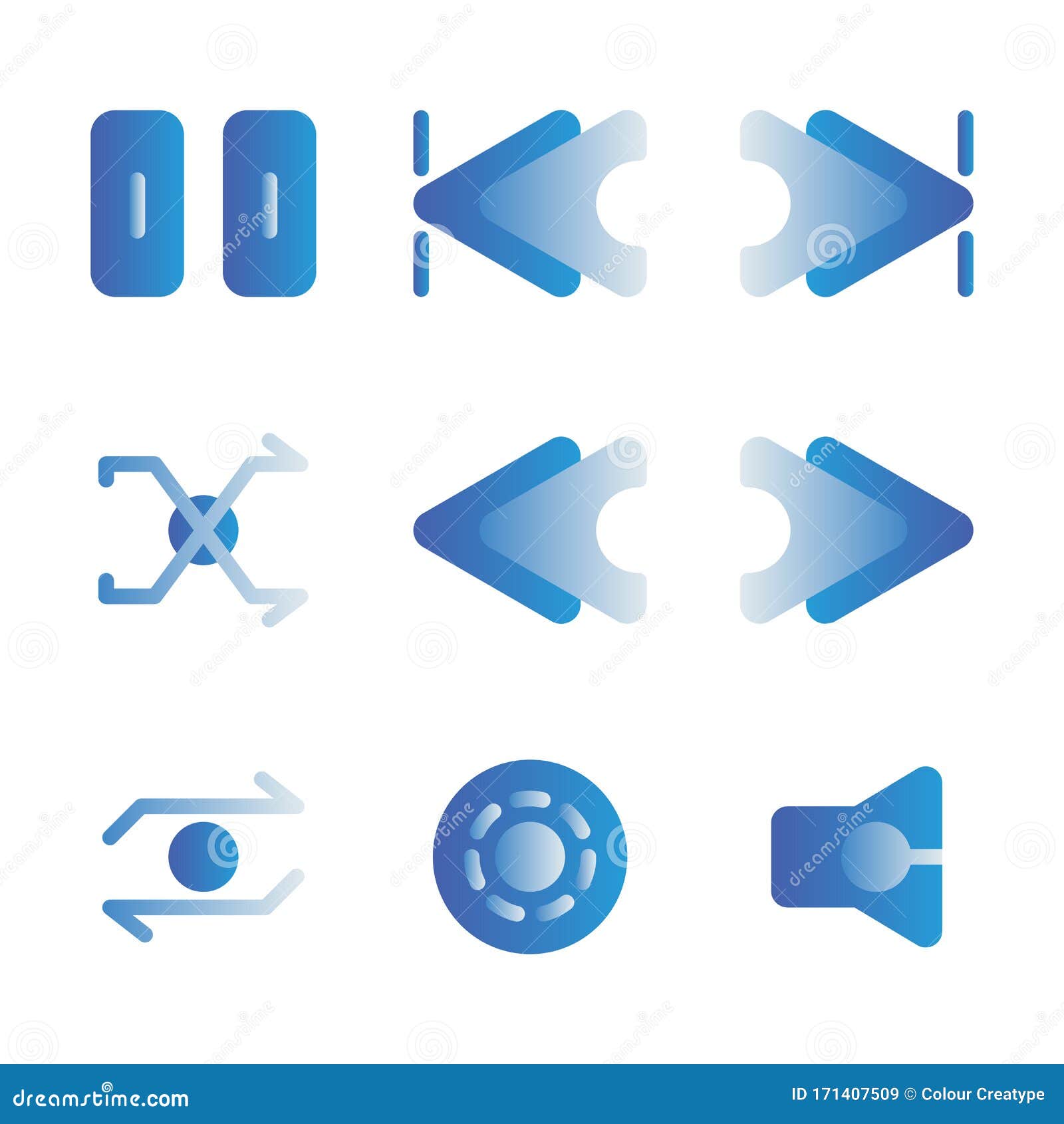 Music and Multimedia Icon Set Outline Include Pause,skip,ahead,skip ...