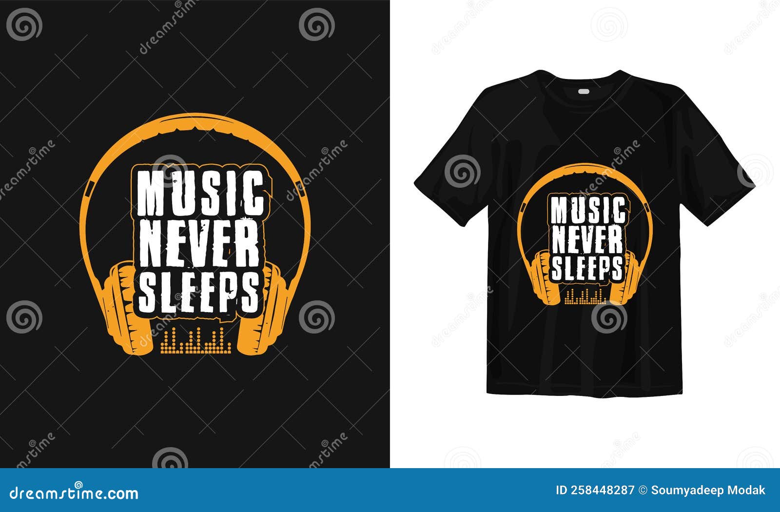 T-Shirt Design Concept of Music Never Sleeps Stock Vector ...