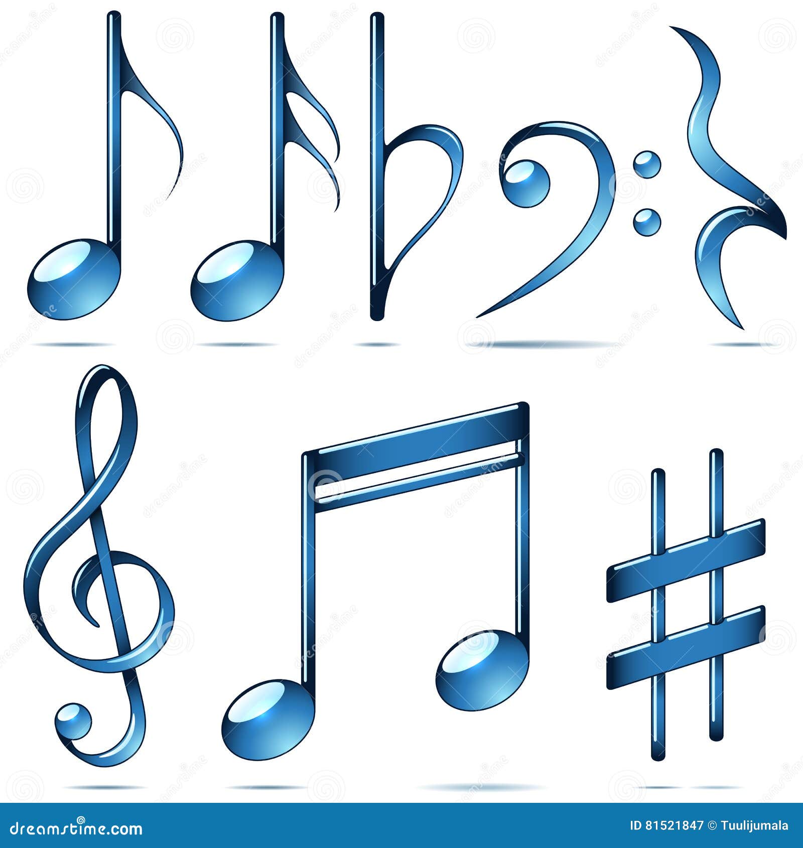 Music Notation Blue Glass Symbols. Stock Vector - Illustration of sheet ...