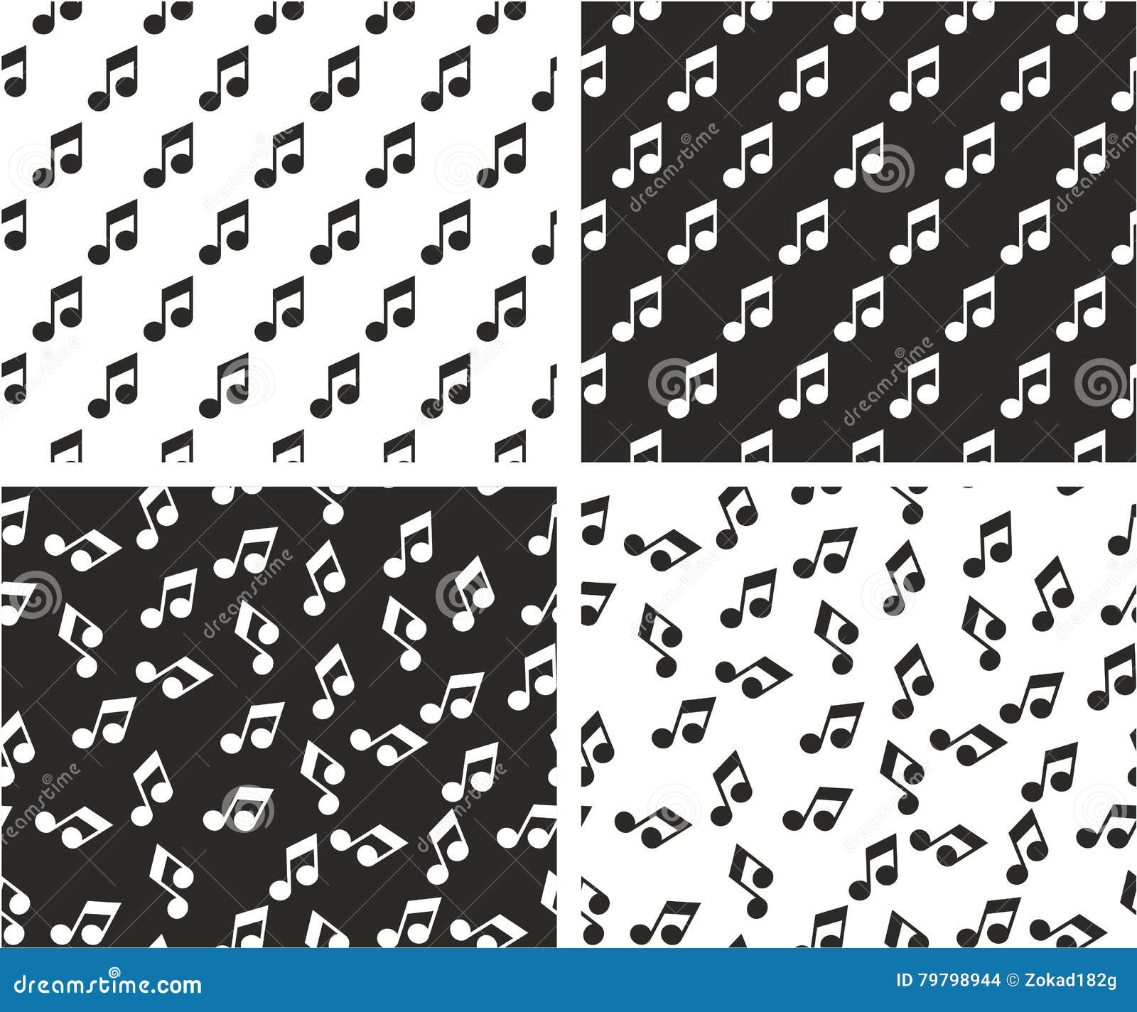 Music Note Aligned & Random Seamless Pattern Set Stock Vector ...