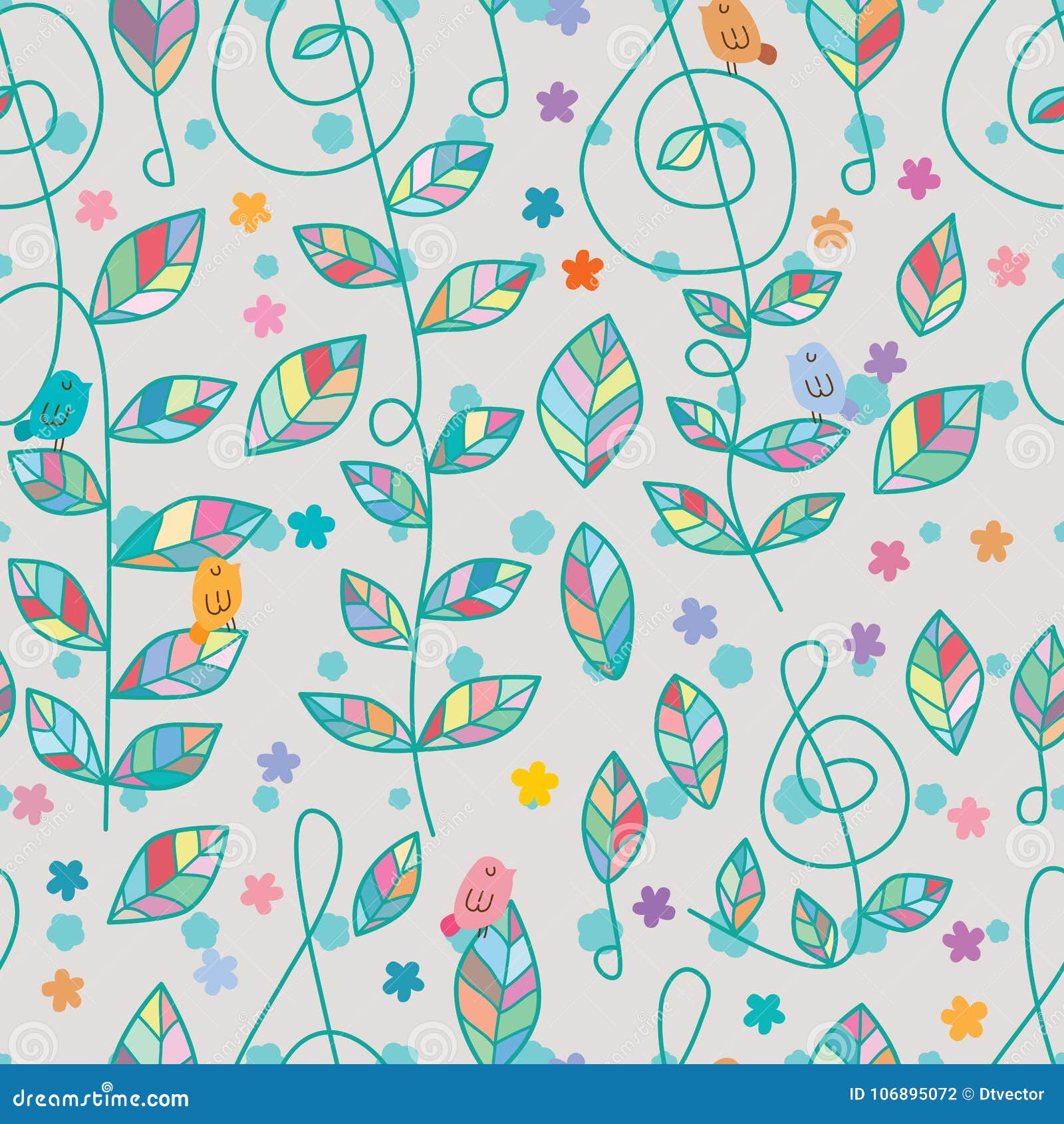 Music Note Bird Leaf Natural Seamless Pattern Stock Vector ...