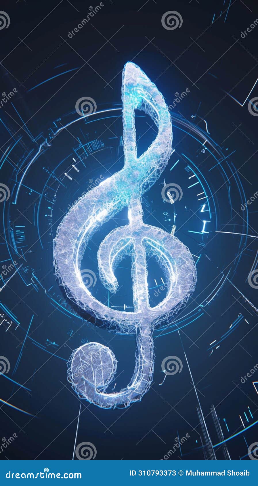 Music Note Depicted with Intricate Blue Tech Structure, 3D Rendering ...