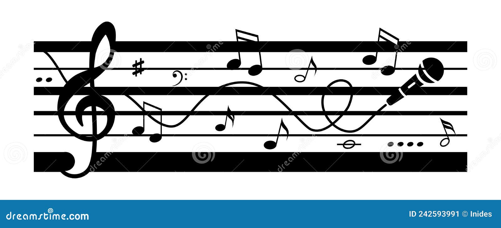 Music Note Design Decorative Element Border. Notes and Microphone ...