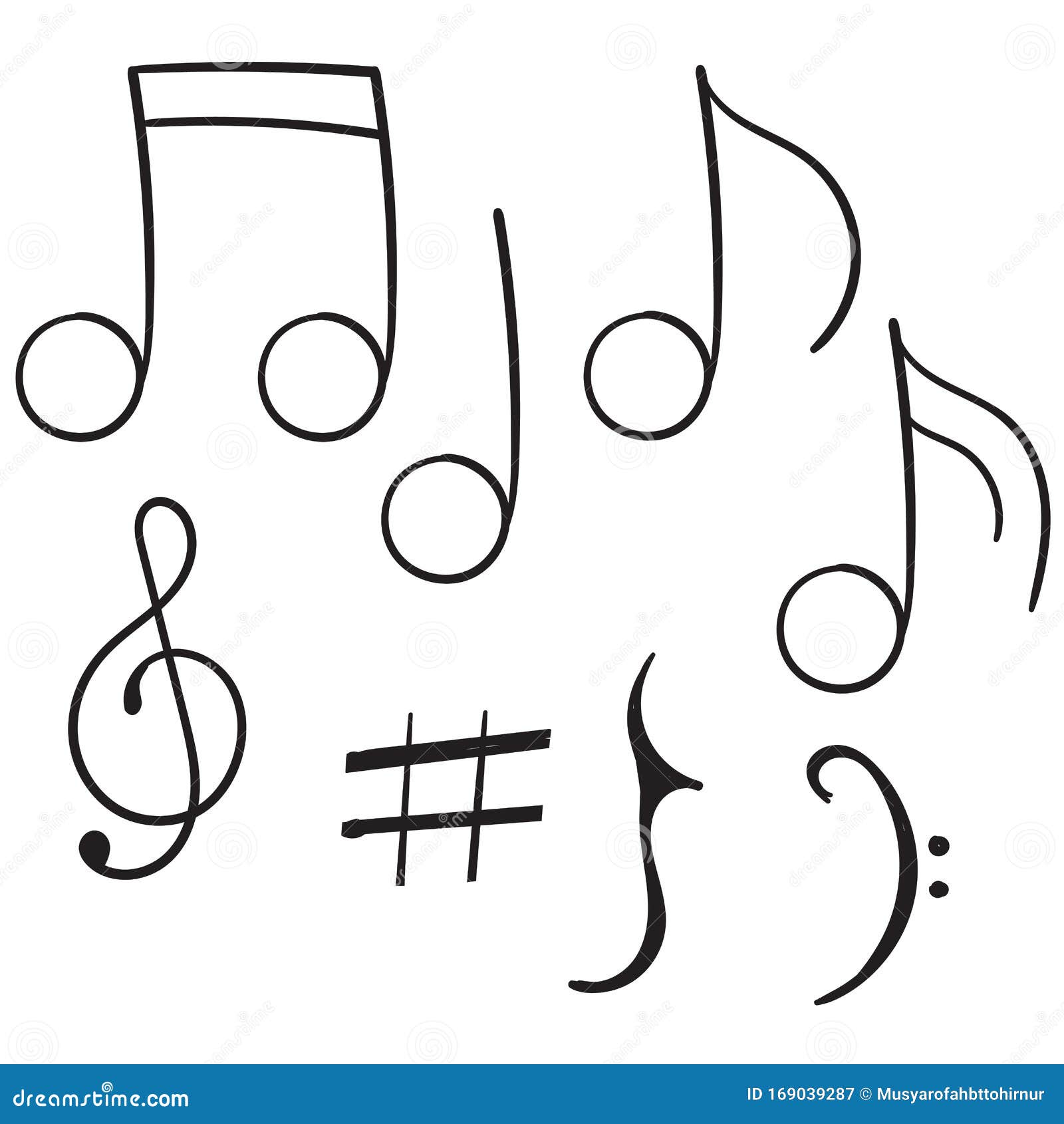Music Note Doodle Handdrawn Cartoon Stock Vector - Illustration of ...