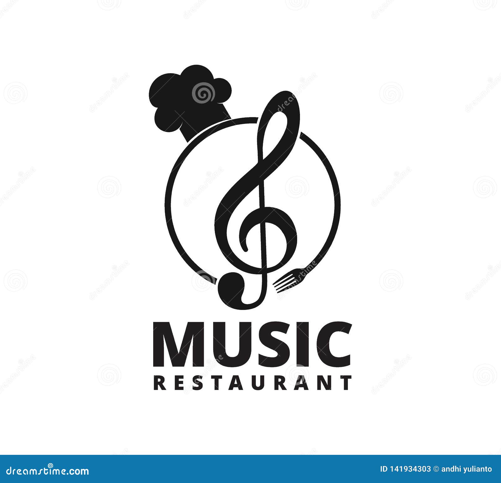 Music Note with Fork and Chef Hat Restaurant Vector Logo Design Concept ...