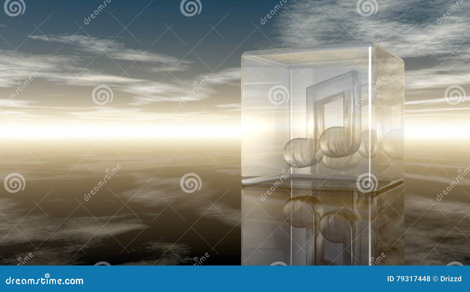 Music note in glass cube stock illustration. Illustration of treble ...