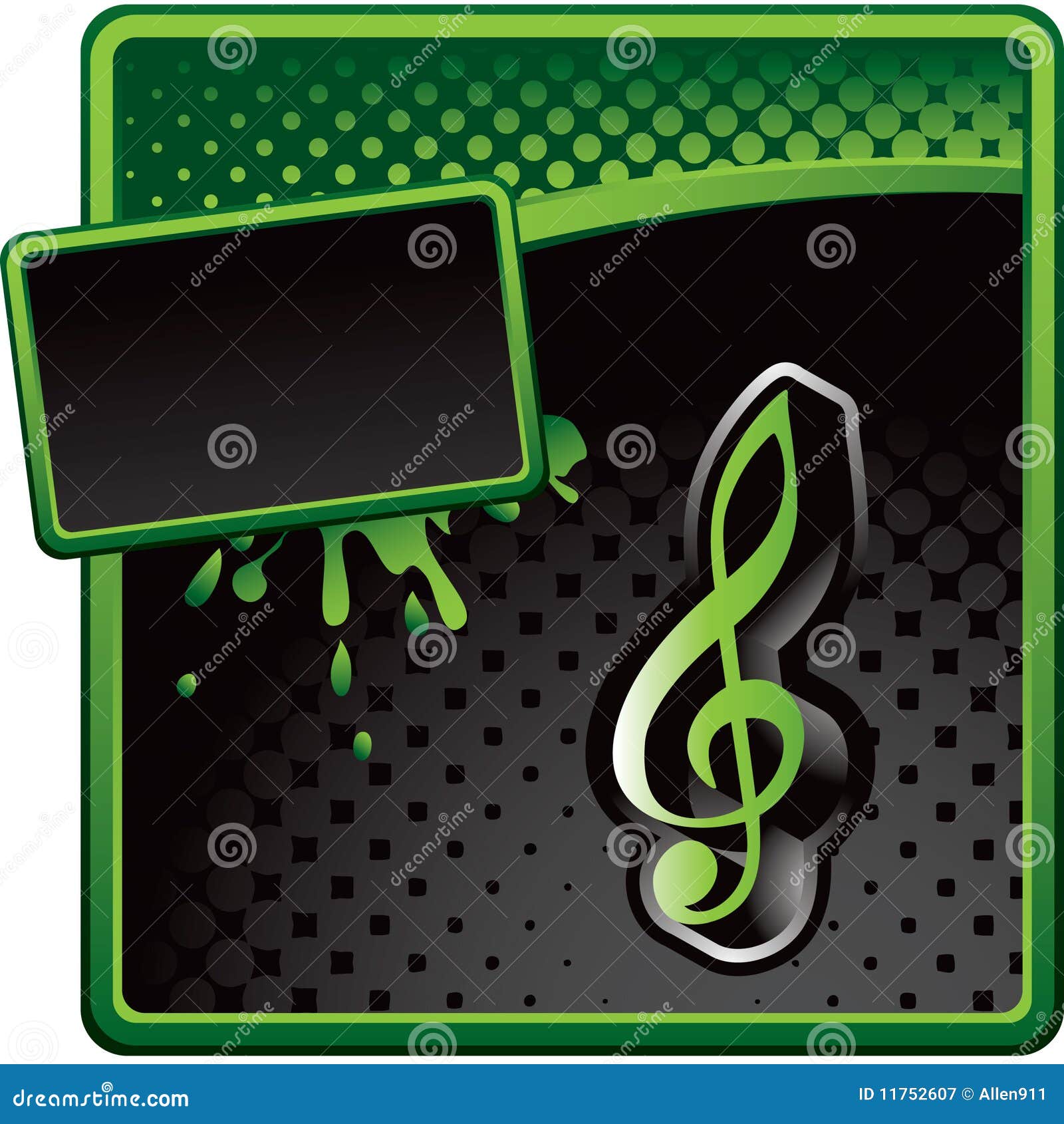 Music Note on Green and Black Halftone Ad Stock Vector - Illustration ...