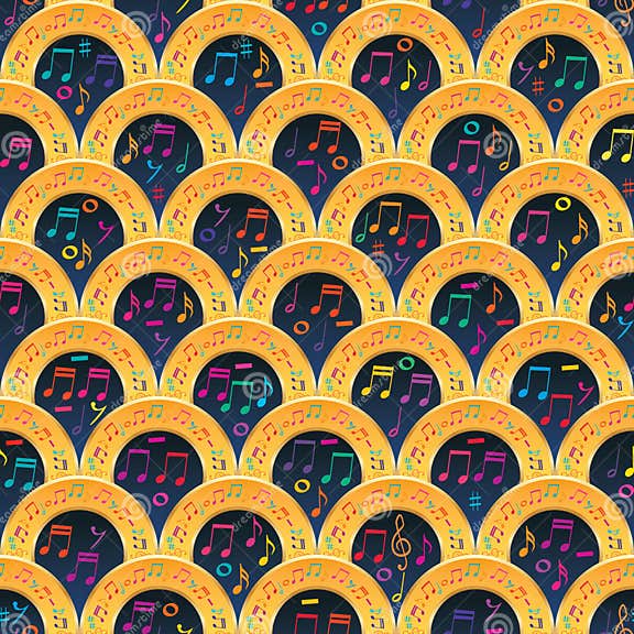 Music Note Half Circle Golden Song Seamless Pattern Stock Vector ...