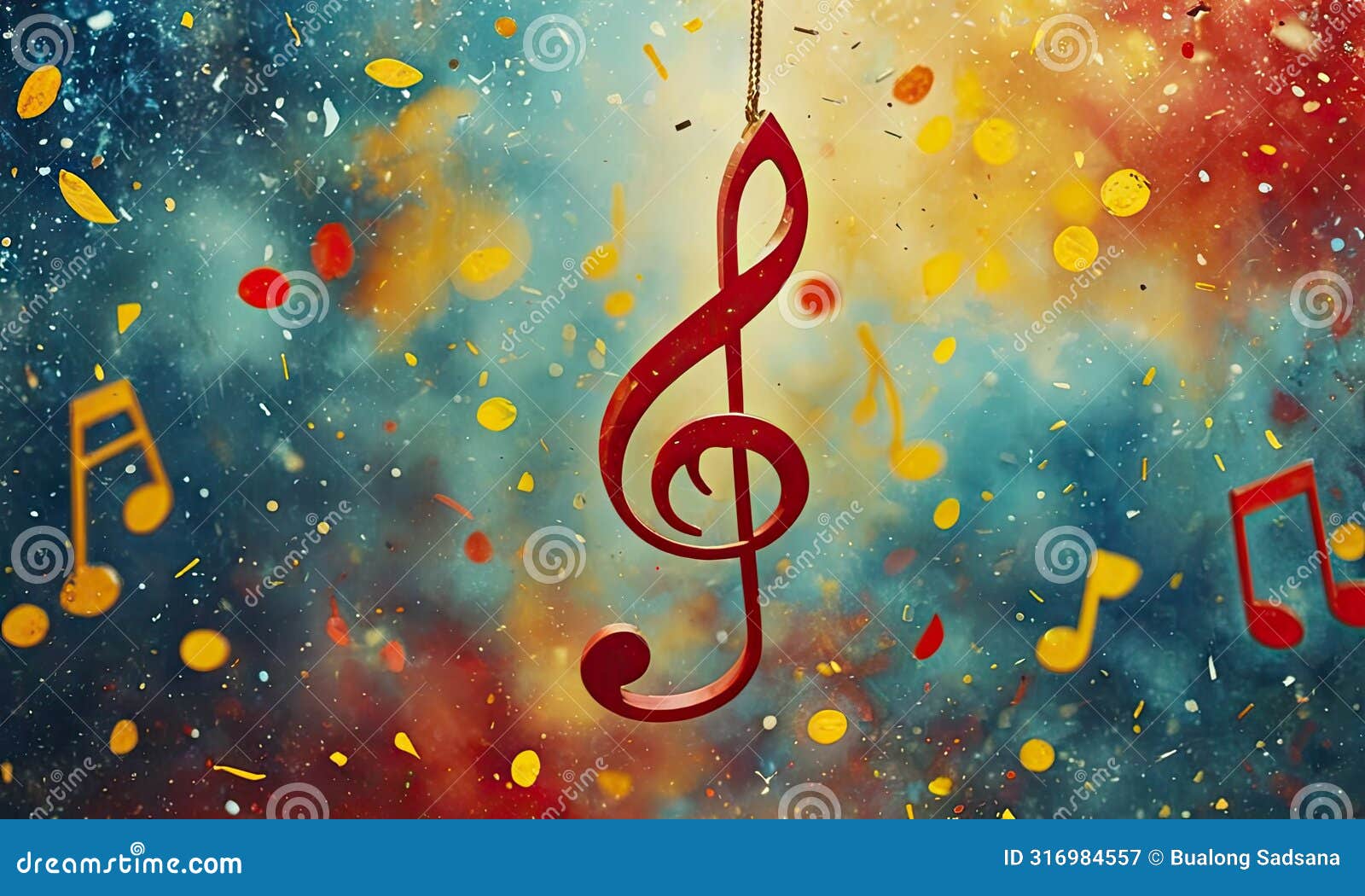 A Music Note is Hanging from a String, with a Bunch of Musical Notes ...