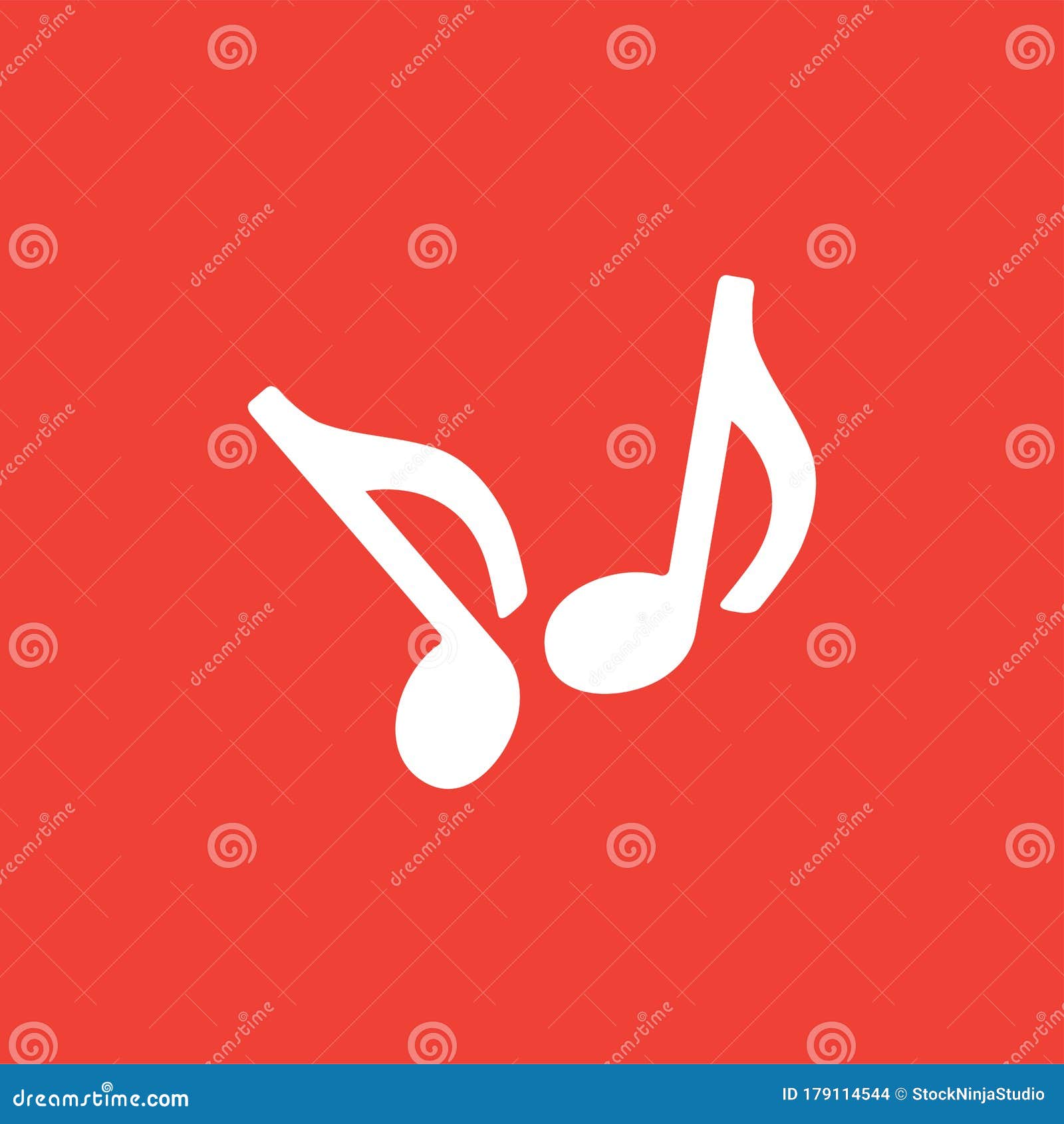 Music Note Icon on Red Background. Red Flat Style Vector Illustration ...