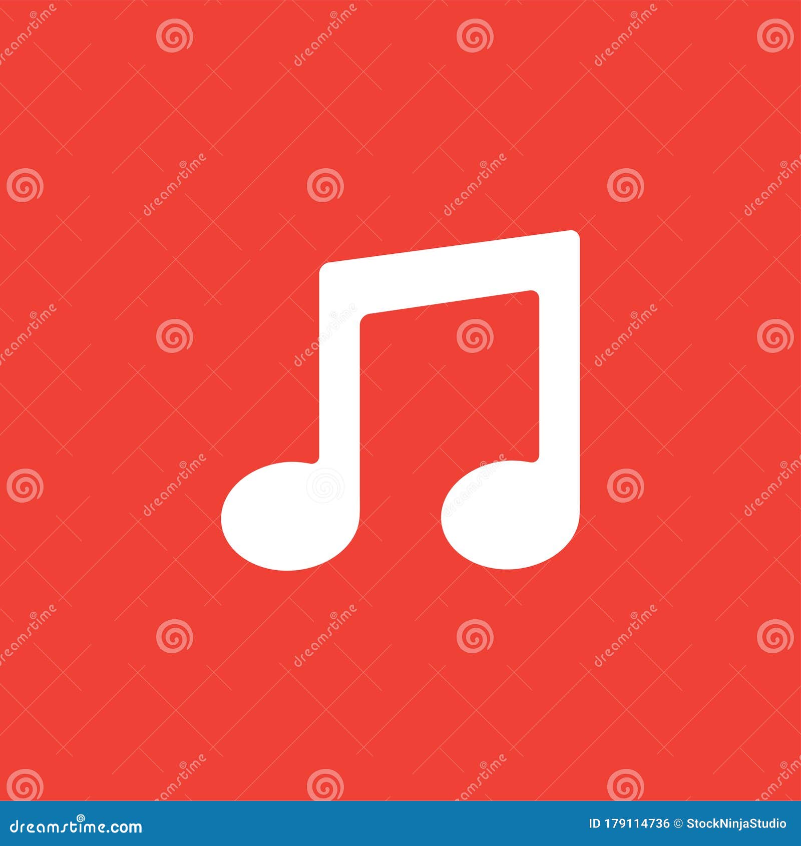 Music Note Icon on Red Background. Red Flat Style Vector Illustration ...