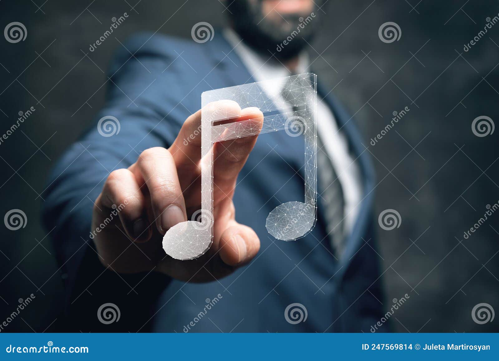 Music Note Icon from Web. Man Tapping on the Screen Stock Photo - Image ...
