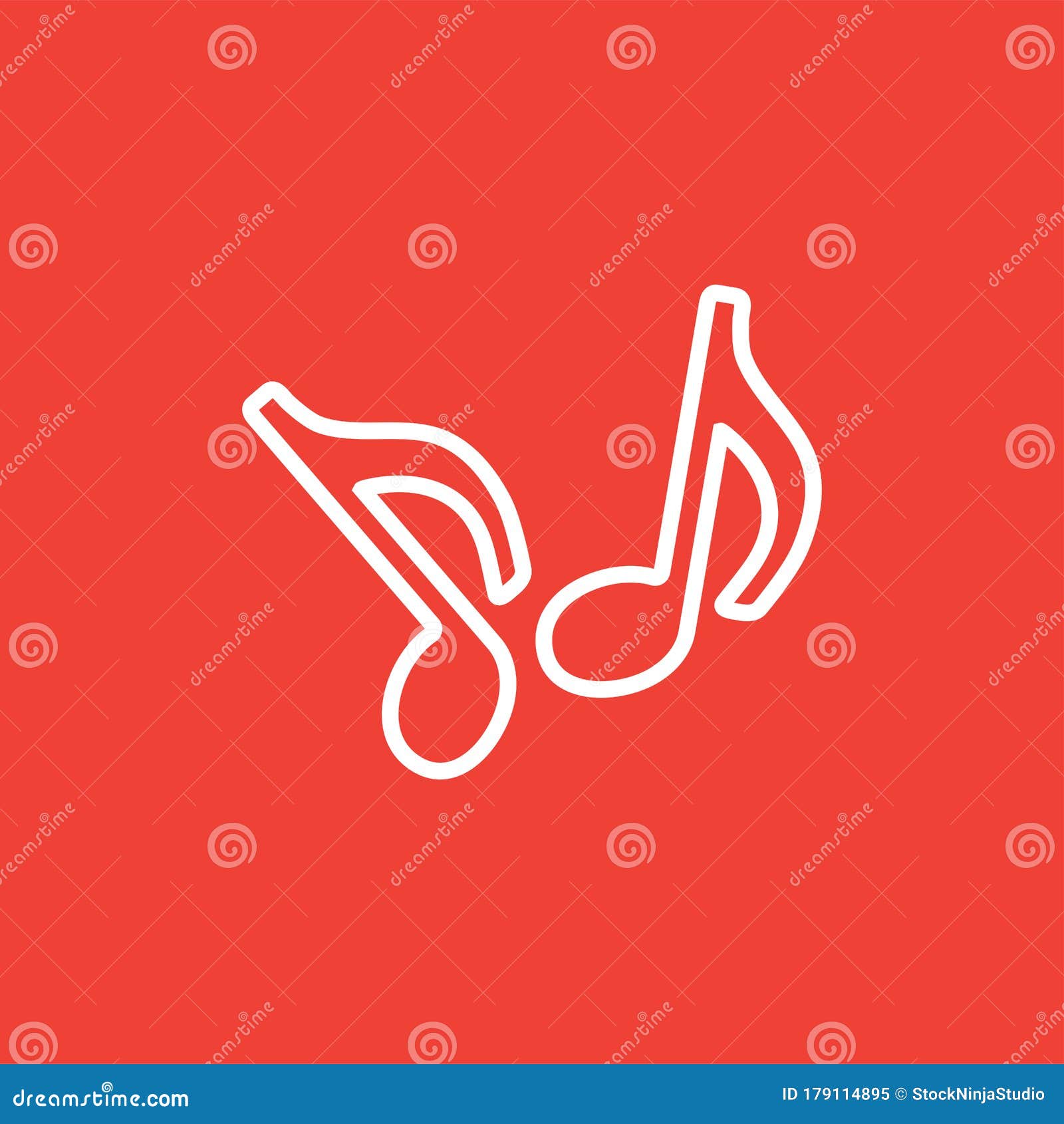 Music Note Line Icon on Red Background. Red Flat Style Vector ...