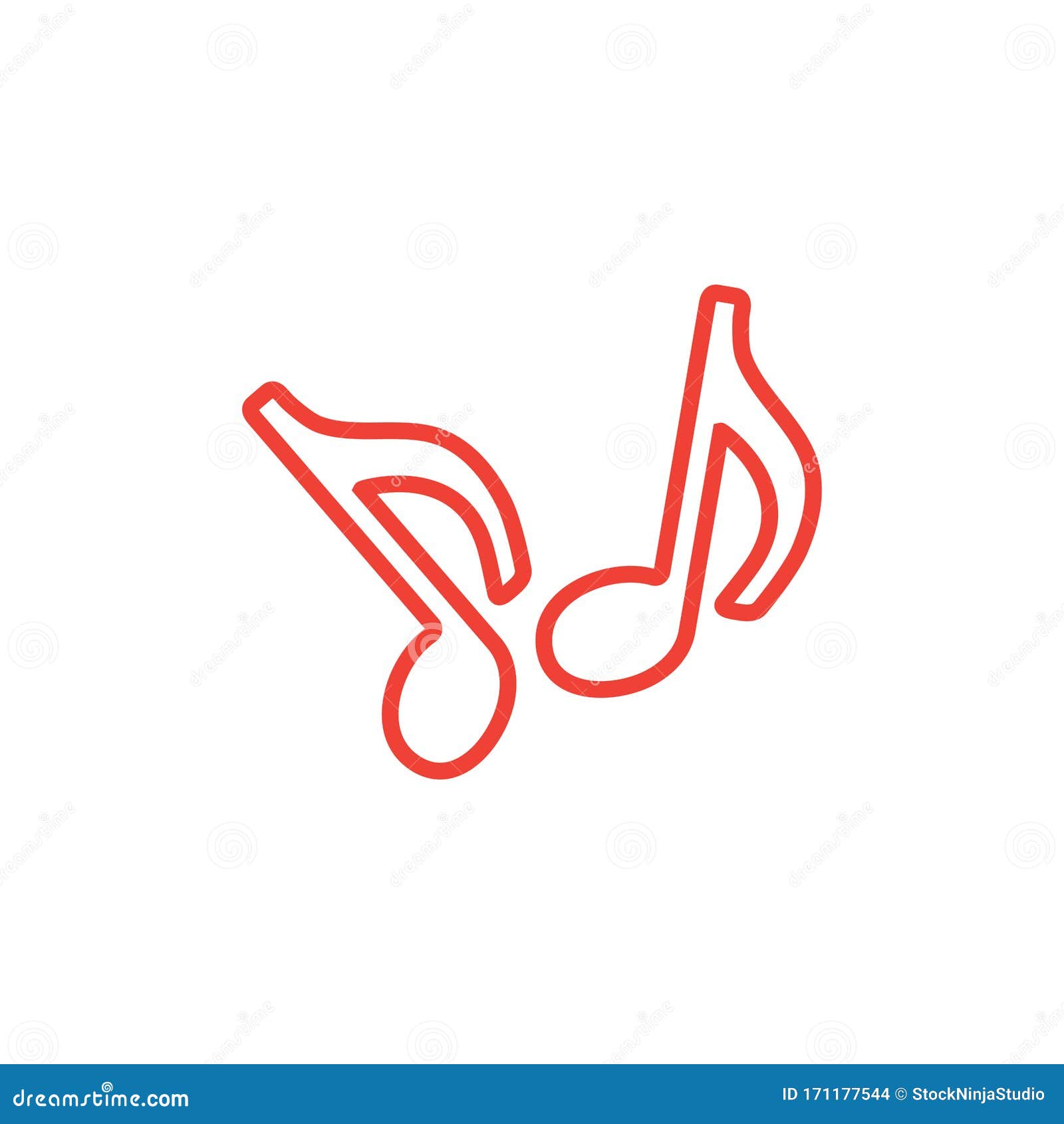 Music Note Line Red Icon on White Background. Red Flat Style Vector ...