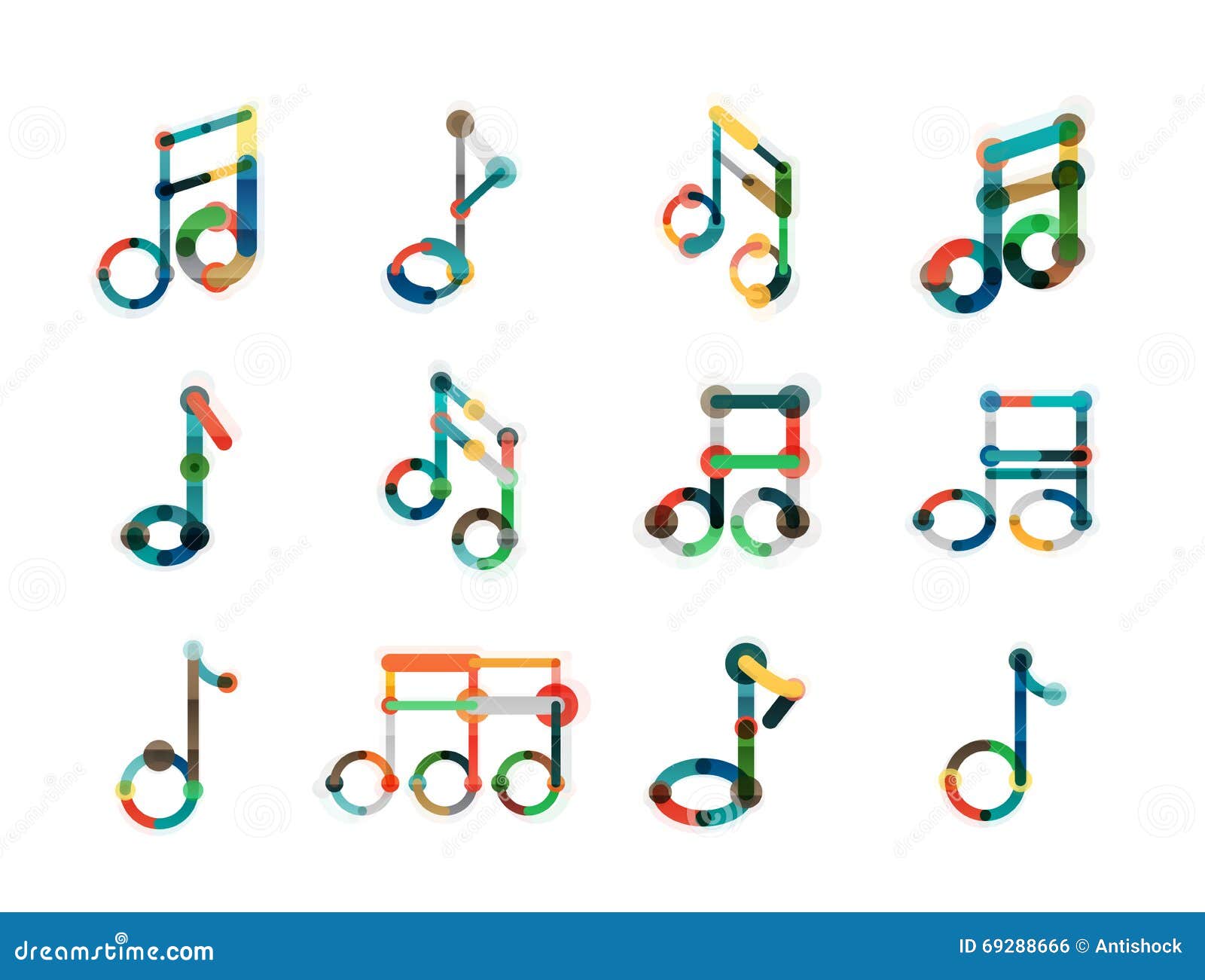 Music Note Logo Set, Flat Thin Line Geometric Icons Stock Vector ...